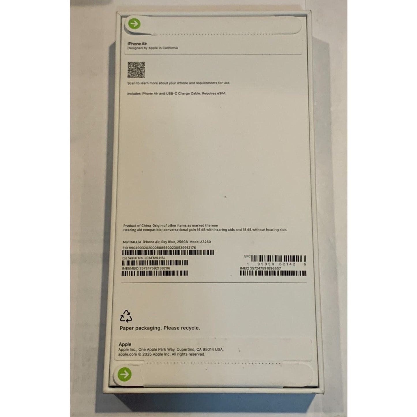 Apple iPhone 17 Air 256GB Sky Blue (Verizon Only) - CHECK ESN - For Pa ...